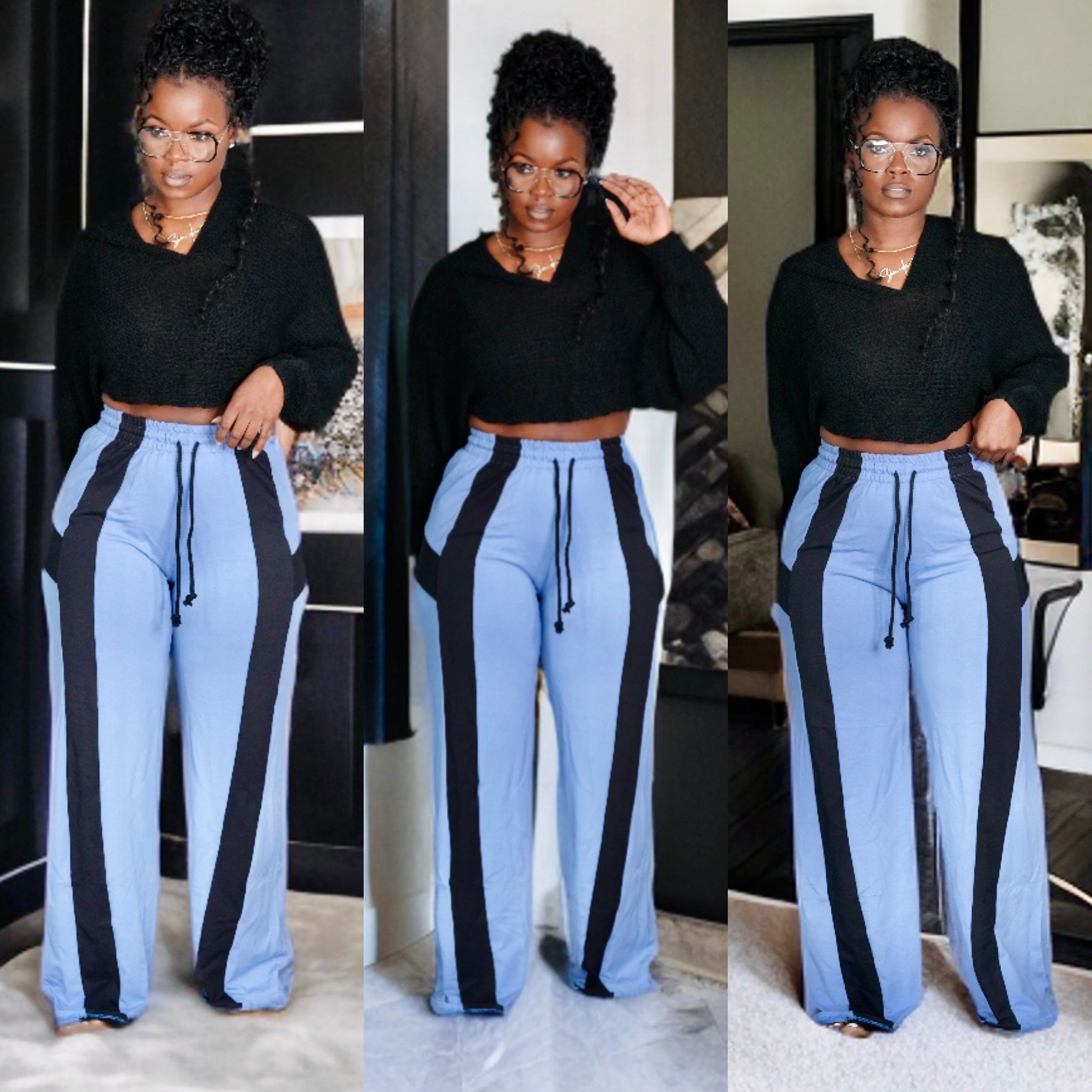 Oversized Sport Pants Blue &Black – Glam26 Boutique